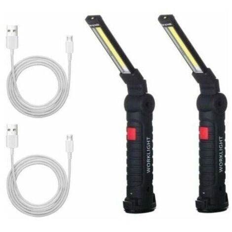 2 x Rechargeable LED COB Work Light, Workshop Light, Flashlight, LED Work Light with Magnetic ...