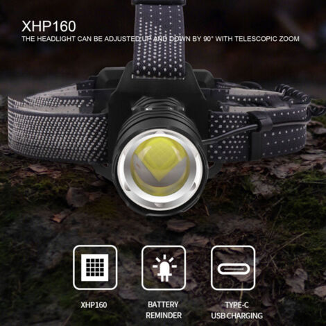 DUBUNS XHP160 Type C LED Headlamp with Telescopic Zoom, High Brightness ...