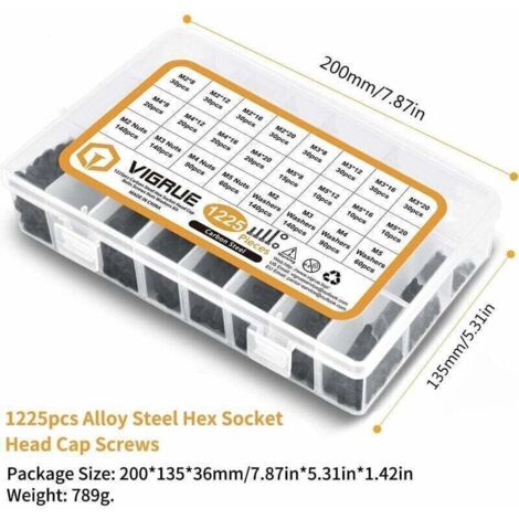 1225PCS M2 M3 M4 M5 Carbon Steel Hex Head Button Socket Head Cable ...