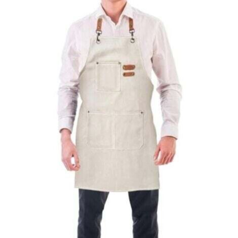 (Beige) Men's Kitchen Apron, Canvas Apron with 3 Pockets, Waterproof ...
