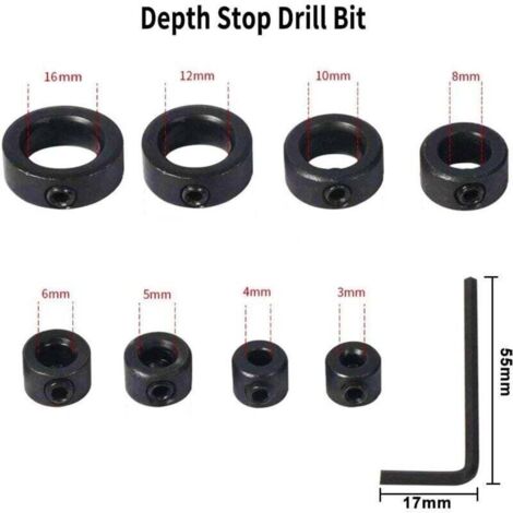 Drill accessory: Drill depth stop, 8 pieces, depth stop collars ...