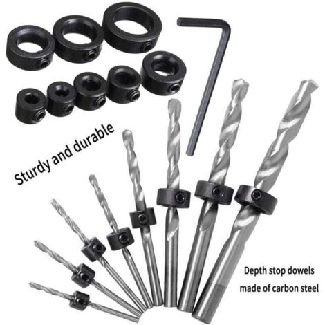 Drill accessory: Drill depth stop, 8 pieces, depth stop collars ...