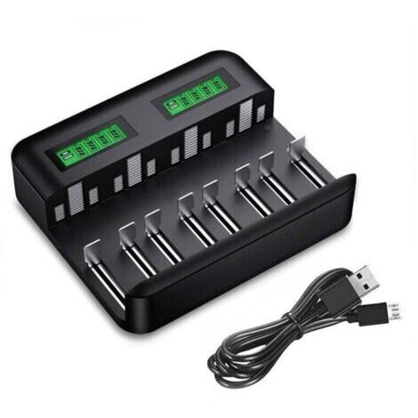 Chargeur LCD 9008, 8 Slots, Piles AA AAA C D NiMH NiCD, USB-C Micro USB ...