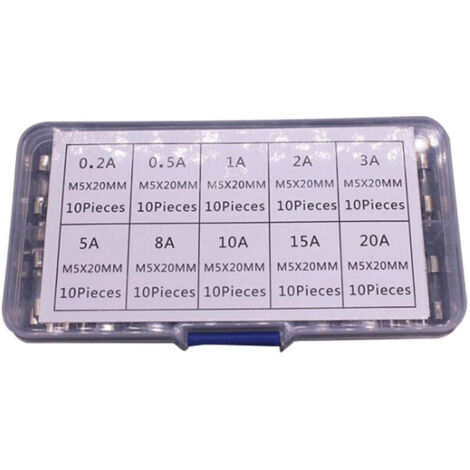100 Pcs Fast Blow Glass Fuses, 5 x 20mm 250V Assortment of Glass Fuses ...