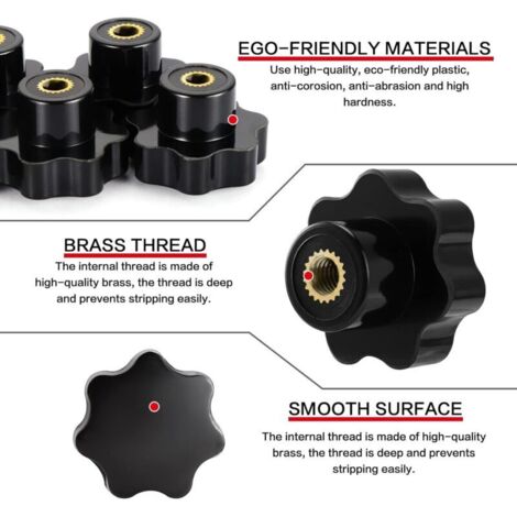 M6 Star-shaped knobs, knurled knob with female thread, black plastic ...