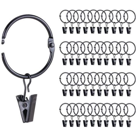 Pack of 42 Openable Curtain Rings with Clips, 1 Inch Inner Diameter ...