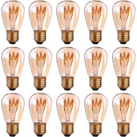 Pack of 15 E27 LED bulbs with spiral filament ST45/S14 3W Vintage Style ...