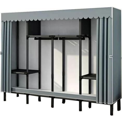 Canvas Wardrobe, Fabric Clothes Rack with Clothes Rail and Dust Cover ...