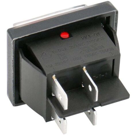 DPST ON-OFF rocker switch, 4 terminals, red indicator light, 16A 250VAC ...