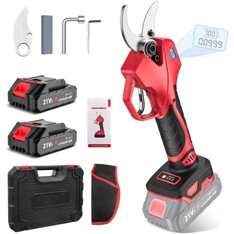 50mm Cordless Electric Pruner, Garden Pruner with 2 Batteries and LCD ...