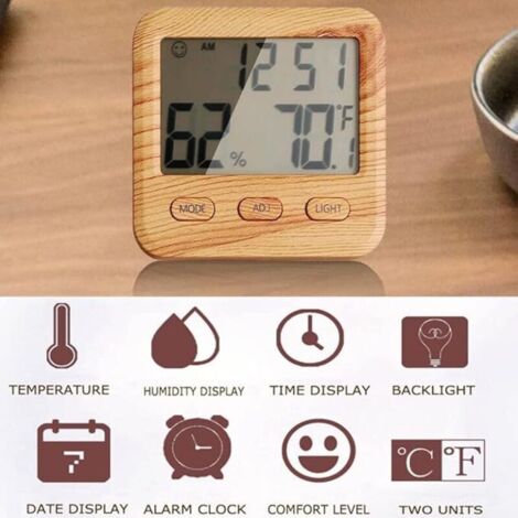 Indoor Digital Thermometer Hygrometer, Wooden Temperature and Humidity ...