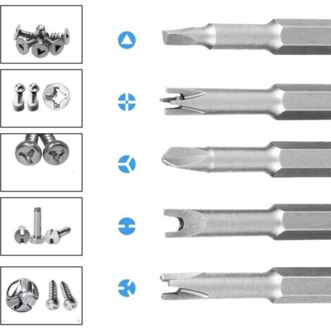 Set of 5 special U-shaped screwdrivers, 50 mm - Type Y - Phillips head ...