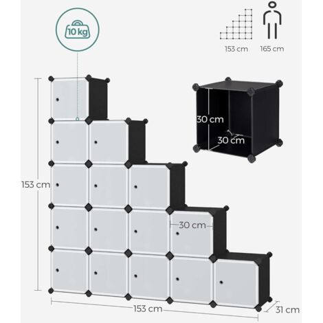 Modular Storage Unit, 16 Cubes, Plastic Shelving Unit with Doors, for ...