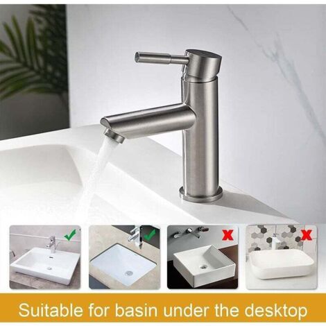 Bathroom Mixer Tap, Single Lever Basin Tap, Stainless Steel, Grey