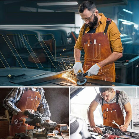 Men's Professional Leather Welder's Apron with 6 Pockets. Durable ...