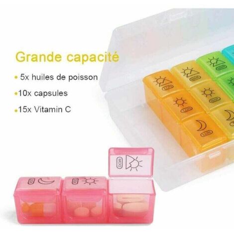 Weekly Pill Organizer, French 7 Days, 21 Compartments, 3 Times ...