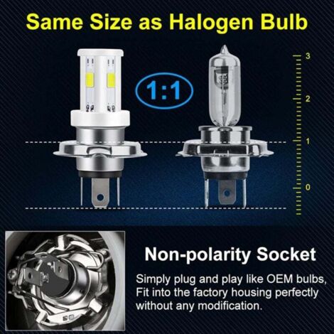 LED Headlight Bulb, H4 LED Motorcycle Headlight Bulb High/Low Beam ...