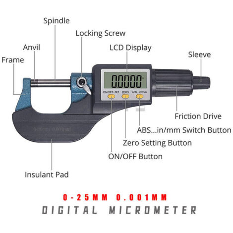 Electronic micrometer, wall thickness micrometer, digital micrometer 0 ...
