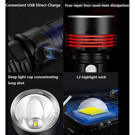 P70 flashlight, 30000-100000 lumens high-power LED ultra-bright ...