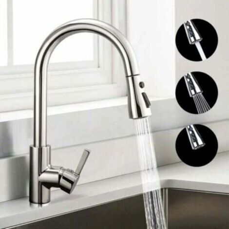 360° Rotating Kitchen Faucet with Pull-Out Sprayer, Sink Faucet with 3 ...