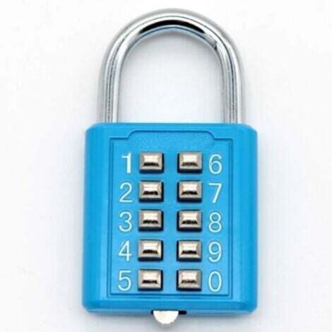 Stainless steel padlock with 10-digit combination lock (blue), keyless ...