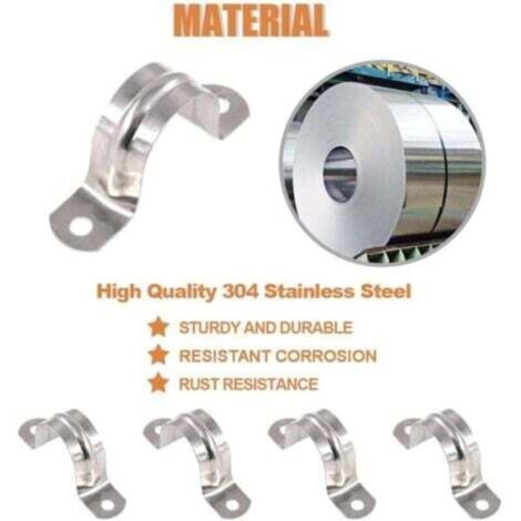 35mm/1.38" 2pcs 304 Stainless Steel Pipe Clamps U-Shaped Pipe Straps ...