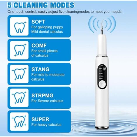 Tartar Remover, Ultrasonic Dental Scaler, 5 Cleaning Modes with LED ...