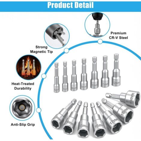 14-Piece Magnetic Screwdriver Socket Set, 6-19mm Screwdriver Bits, Bit ...