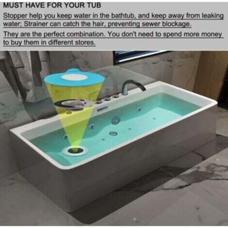 Set of 2 bathtub plugs for hair catching (blue), bathtub drain strainer ...