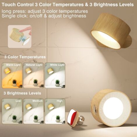 Set of 2 LED wall lights with 3 color temperatures and remote control ...