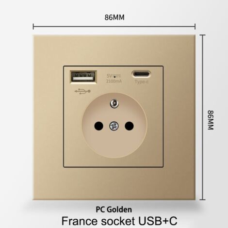 Pack of 6 wall sockets with USB and Type-C, 5V 2.1A, standard EU ...