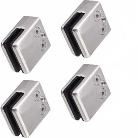 Set of 4 glass clamps (8-10 mm square) in 304 stainless steel - Square ...