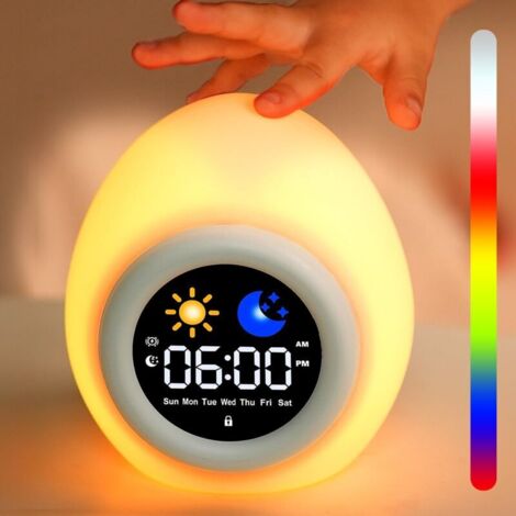 Children's alarm clock, rechargeable alarm clock, day/night alarm clock ...