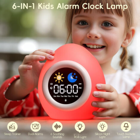 Children's alarm clock, rechargeable alarm clock, day/night alarm clock ...