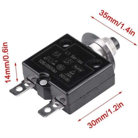 5A circuit breaker with optional thermal reset switch, 125-250V AC 50V ...