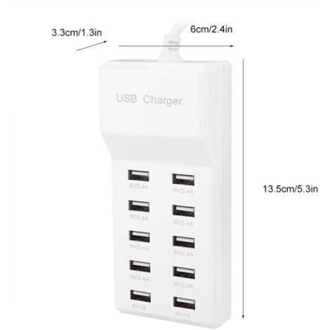 Fdit 10 USB Wall Charger, Multi-Port USB Charging Station, 100-240V ...