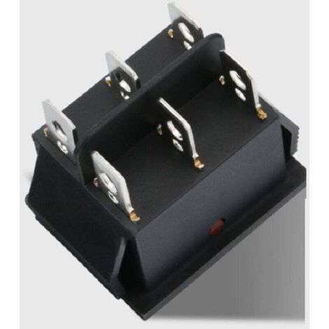 ON/OFF/ON rocker switch, DPDT 6-pin, 6-terminal switch, 16A 250VAC, Black