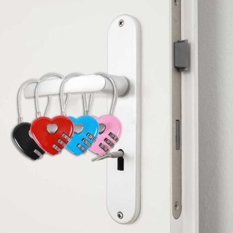 Set of 4 heart-shaped padlocks, mini combination lock, metal cable, 3 ...
