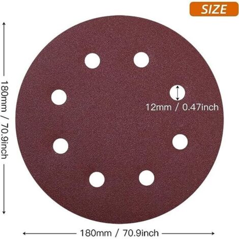 Pack of 25 abrasive discs, 180 mm, 100 grit, 180 mm, 8-hole sandpaper ...