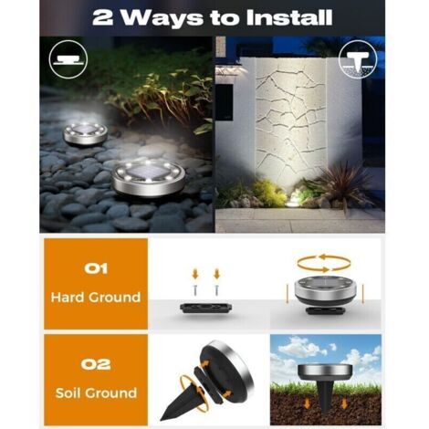 Set of 8 solar ground lights, 8 outdoor LEDs, waterproof, for walkways ...
