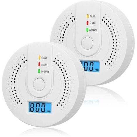 Set of 2 battery-operated carbon monoxide detectors with digital LCD ...