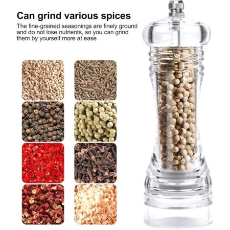 Acrylic Pepper Mill, 16.7CM Clear Acrylic Manual Pepper Mill, Classic ...