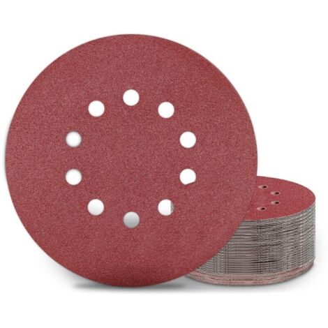 225mm Sanding Discs, 25 Pieces, P100 Grit, 10 Holes, 225mm Round ...