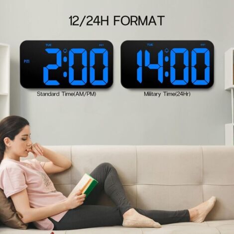 Digital wall clock with large, clear 4-inch digits, supports military ...