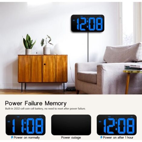 Digital wall clock with large, clear 4-inch digits, supports military ...