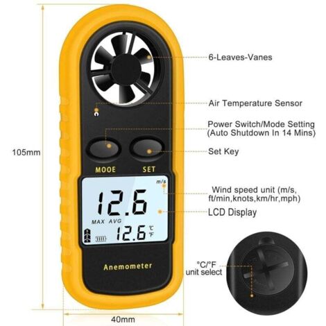 Portable Anemometer, High-Precision Digital Anemometer (±5%) with LCD ...