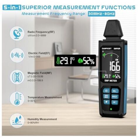 EMF Counter, 5-in-1, Rechargeable Digital Electromagnetic Field ...