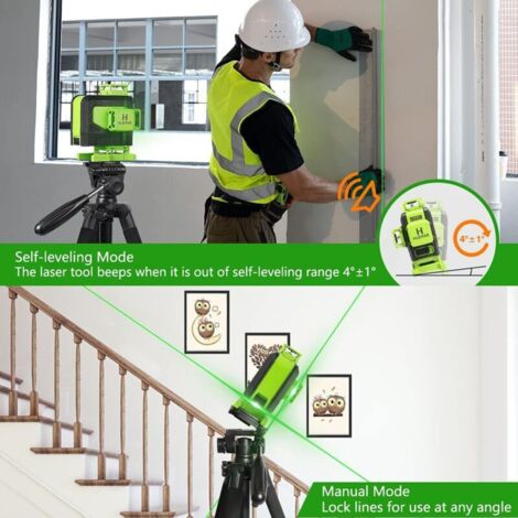 4x360° 4D Green Laser Level, Self-Leveling, 16 Cross Lines, Laser Tool ...