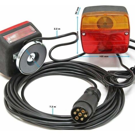 Trailer rear lights – 7-pin plug, 7.5m & 2.5m cable – Magnetic mount ...