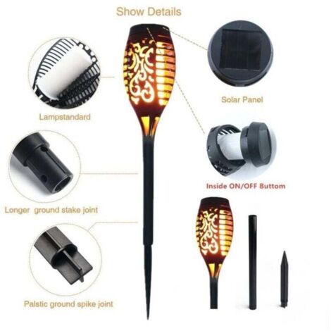12 LED Solar Lights, 54cm, Outdoor Garden Decor with Flickering Light ...